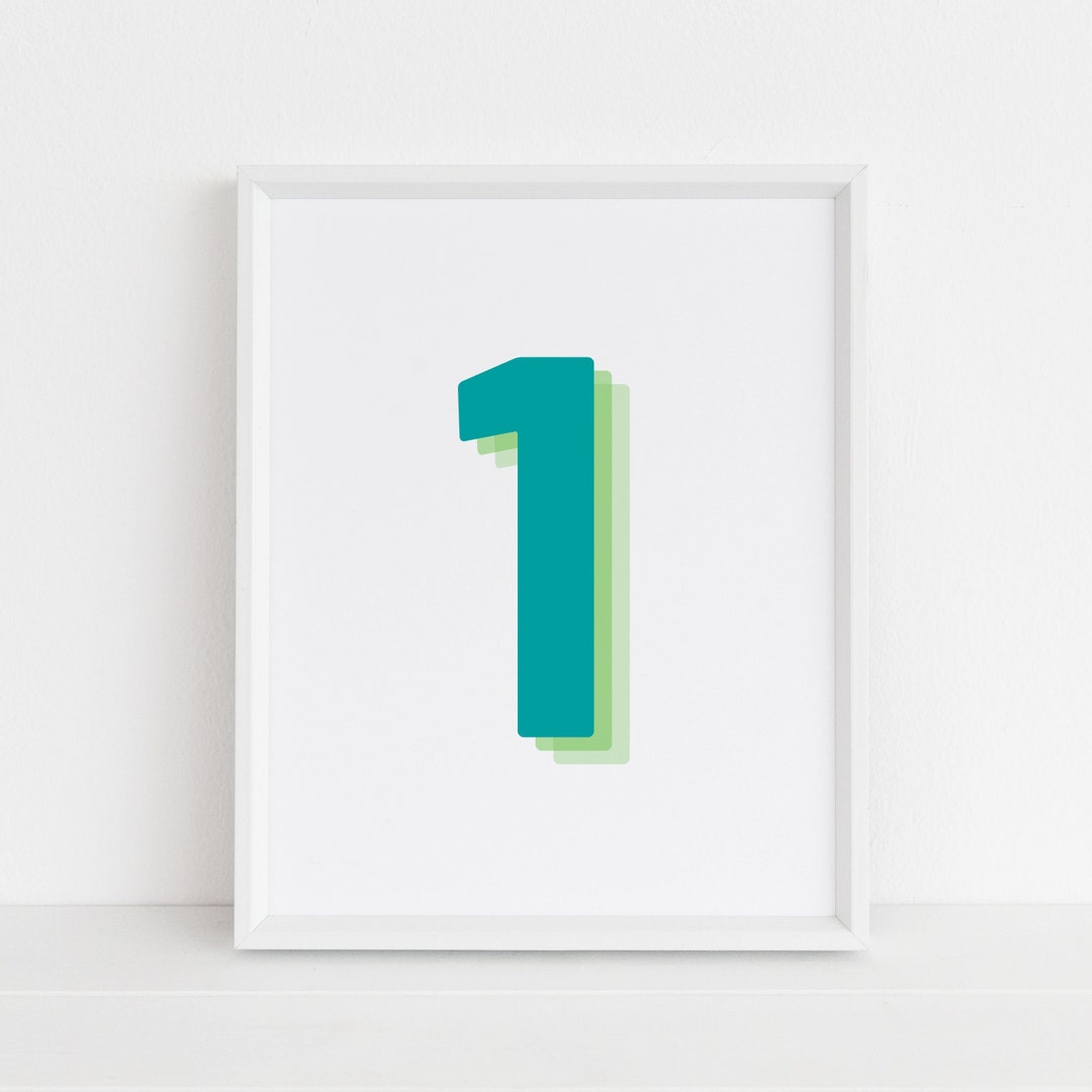 Retro 3d Green Number 1 Print, Monogram Number One Print, Green Digit ...
