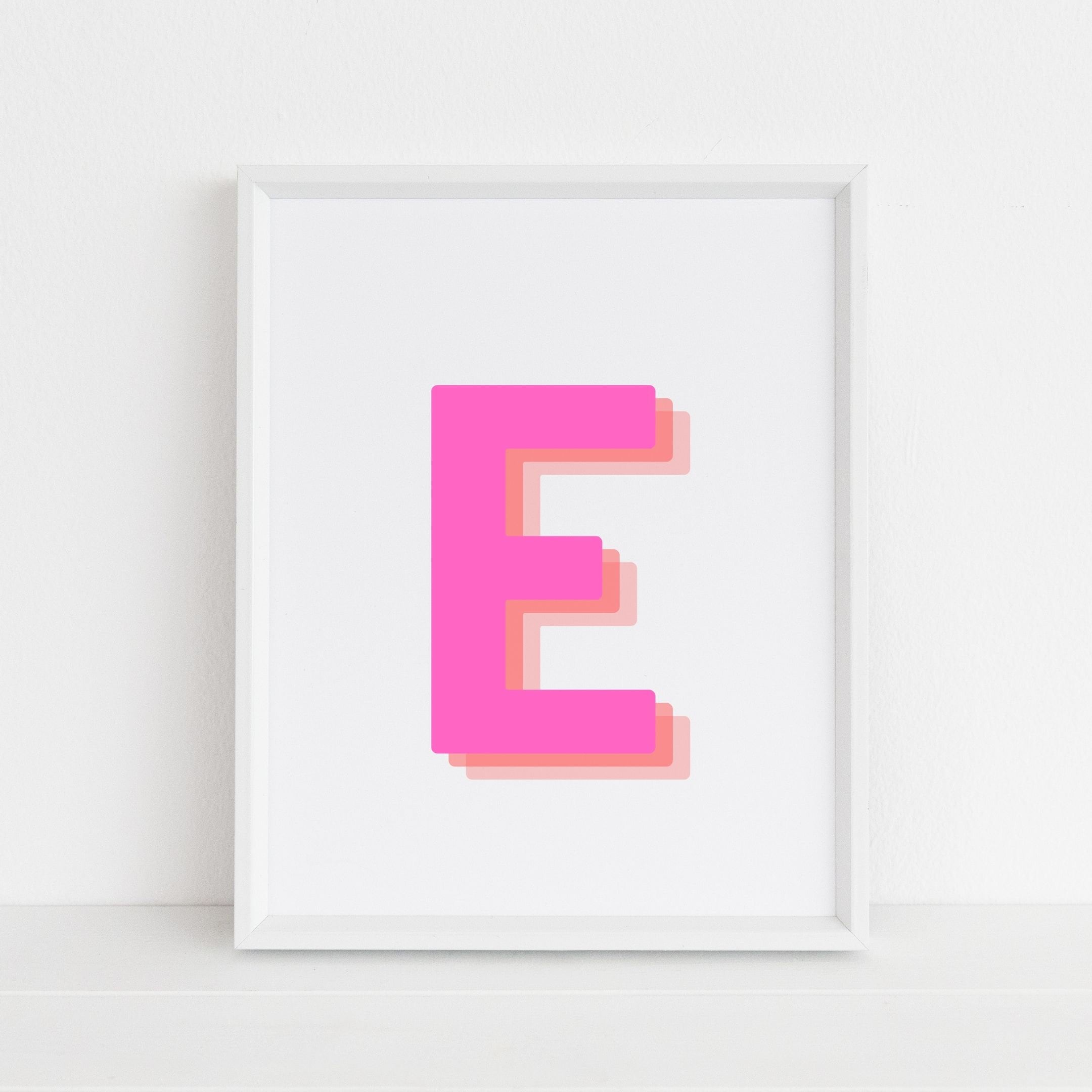 Retro 3d Letter E Print, Monogram Letter Print, Pink and Orange Letter ...