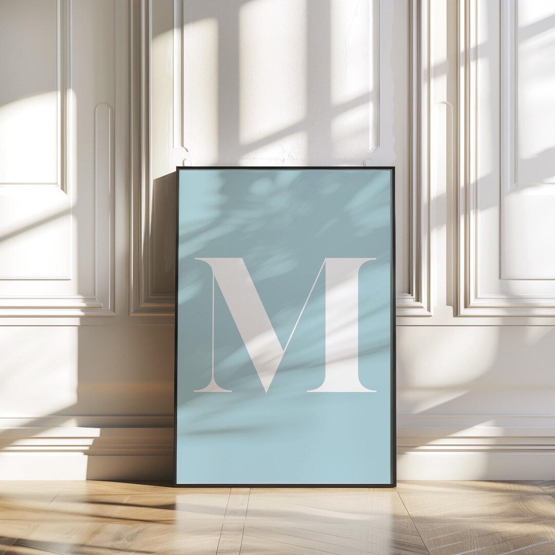 Blue Letter M Wall Art, Initial Alphabet M Poster, Monogram Letter Art ...