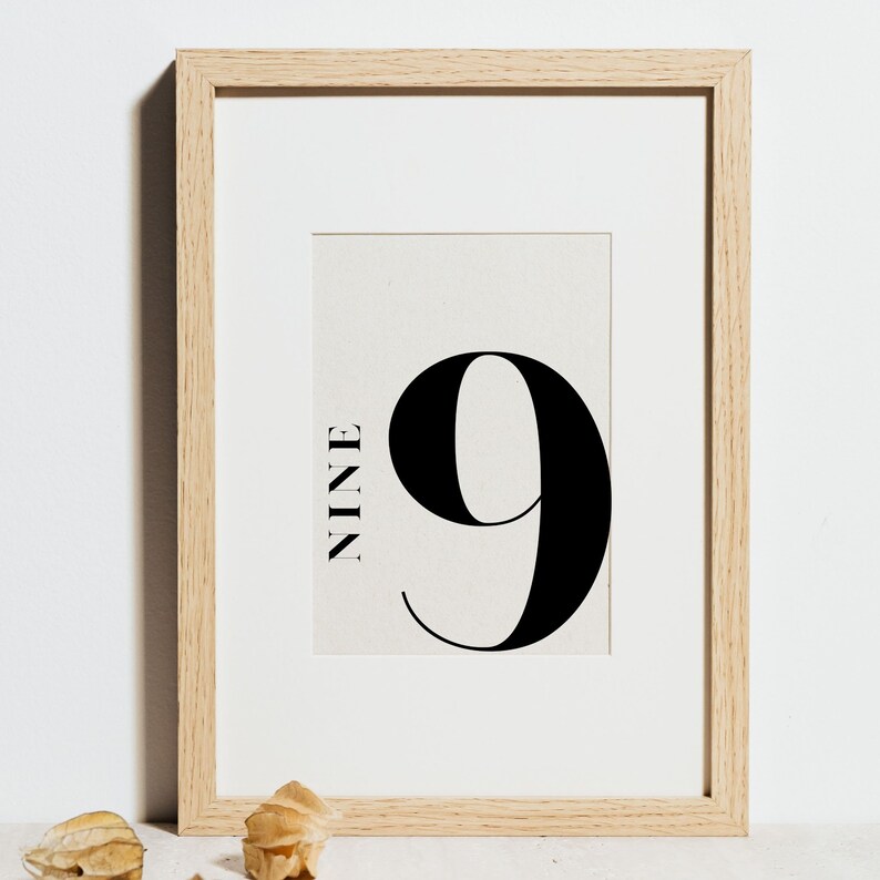 Number 9 Print, Monogram Print, Number Nine, Wall Art Print, Wedding ...