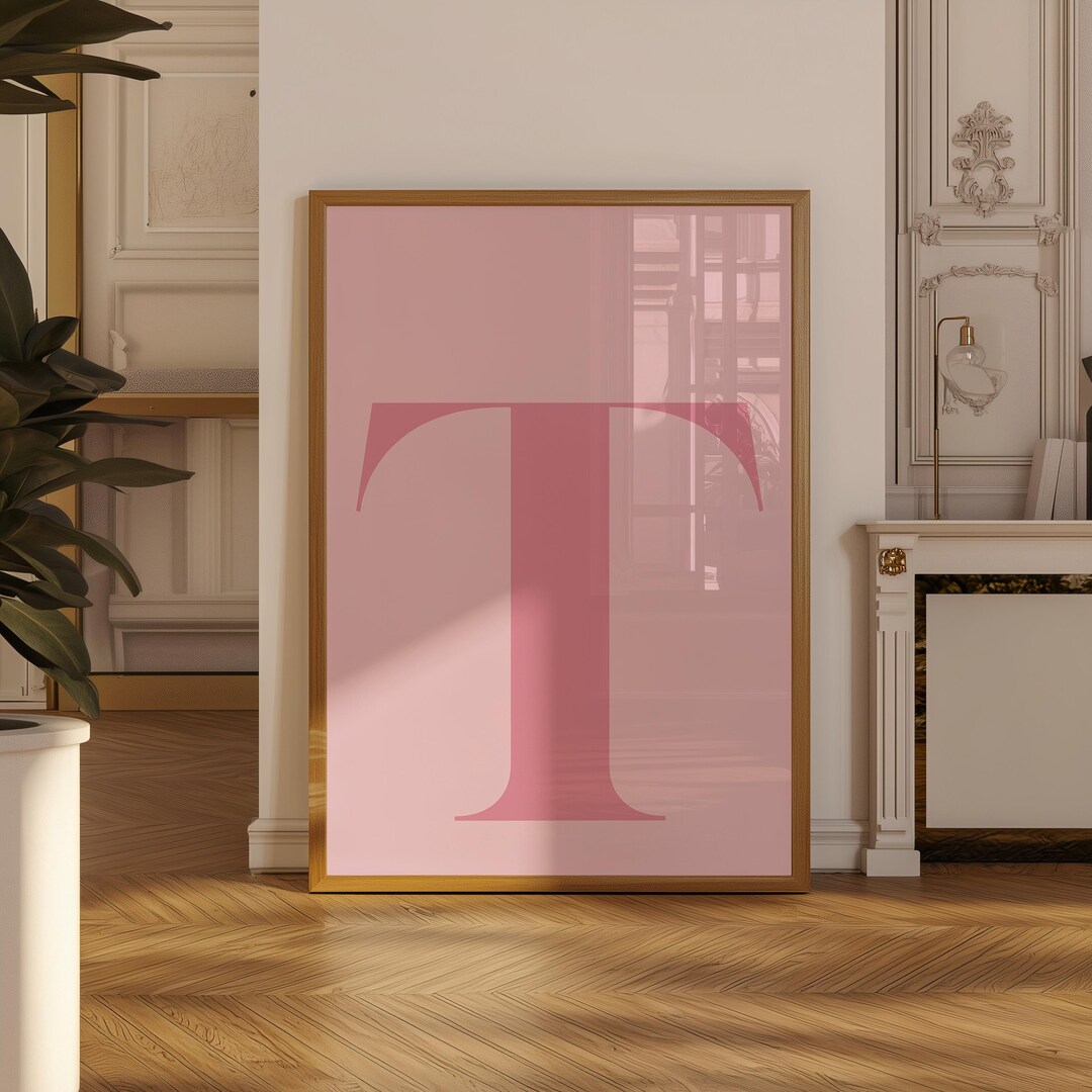 Letter T Poster, T Initial, Big Letters for Wall, Alphabet Letter Art, Letters for Nursery, Pink ...