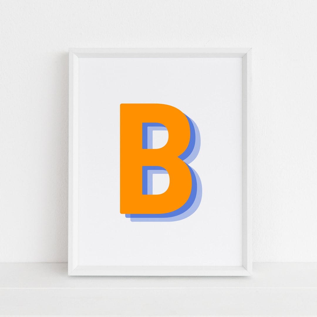 Retro 3d Letter B Print, Monogram Letter Print, Orange and Navy Letter ...