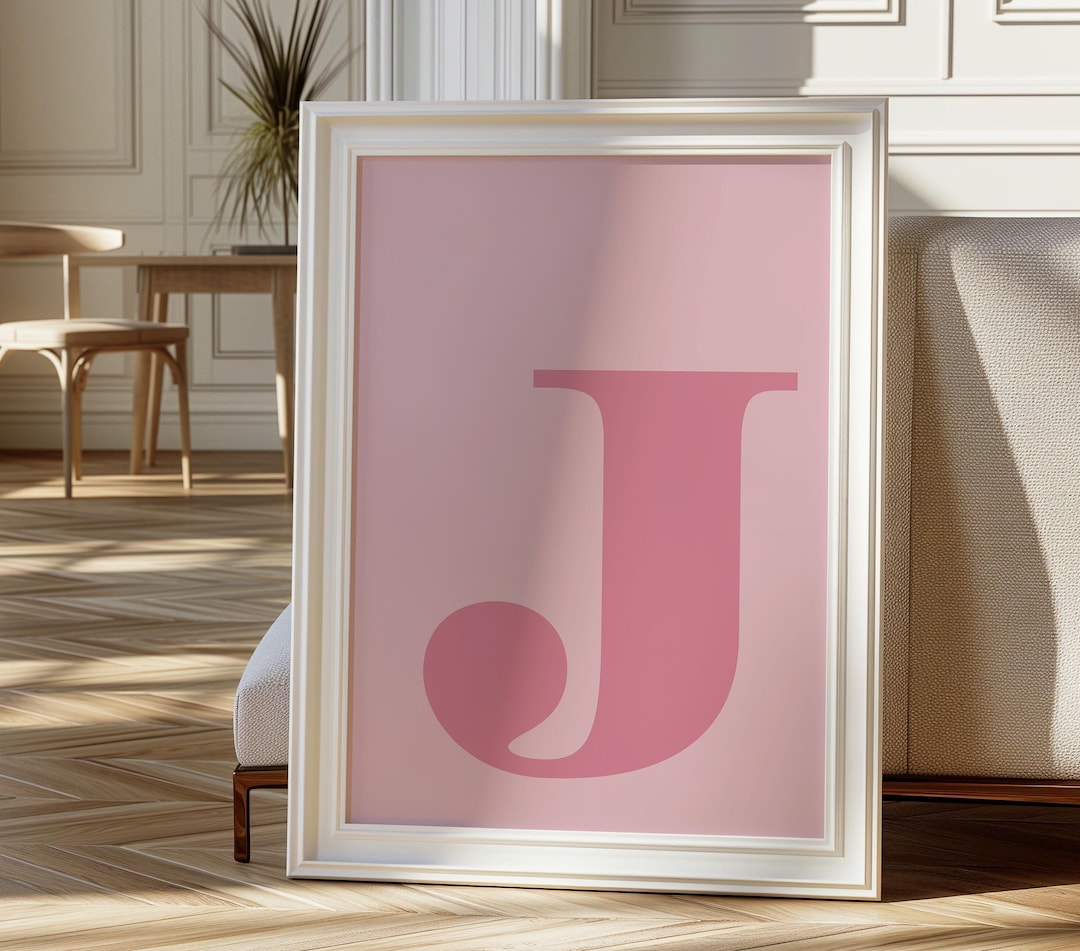 Letter J Poster, Pink Wall Art Print, Alphabet J Letter Art Print ...