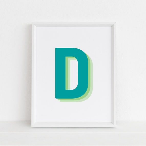 Retro 3d Letter D Print Monogram Letter Print Green and Lime - Etsy