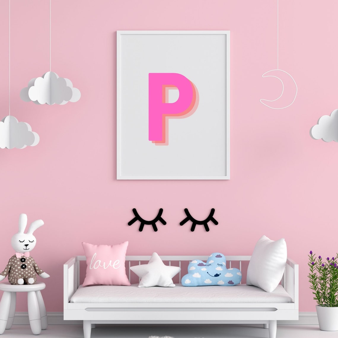 Retro 3d Letter P Print Monogram Letter Print Pink and | Etsy