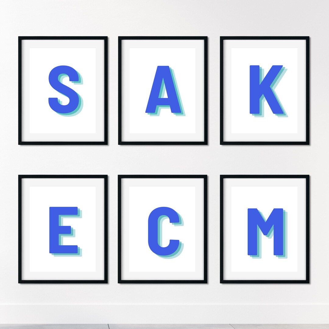 Retro 3d Blue Letter Art, Blue Alphabet, Blue Monogram, Letter Wall Art ...