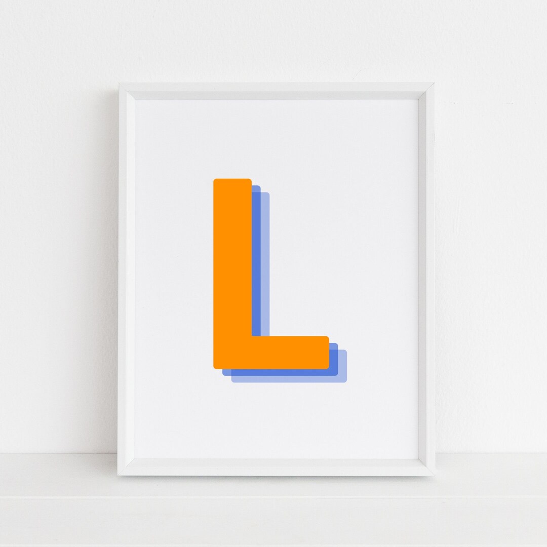 Retro 3d Letter L Print, Monogram Letter Print, Orange and Navy Letter ...