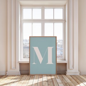 Retro Letter M Wall Art, Monogram Letter Art, Blue Wall Art Print ...