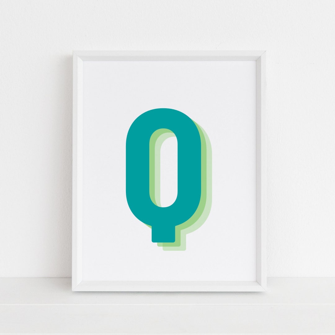Retro 3d Letter Q Print, Monogram Letter Print, Green and Lime Letter ...