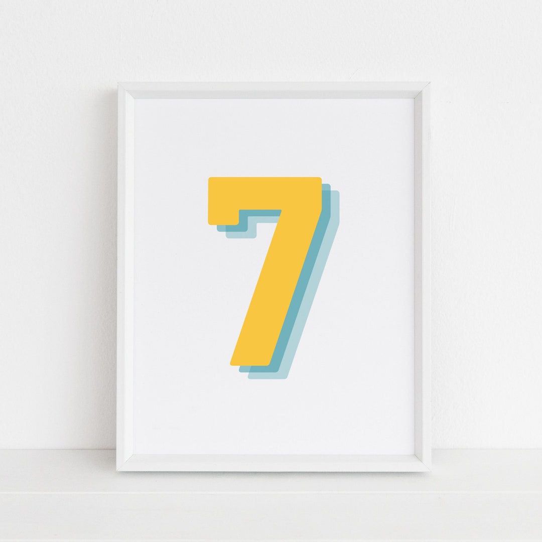 Retro 3d Yellow Number 7 Print, Monogram Number Seven Print, Yellow ...