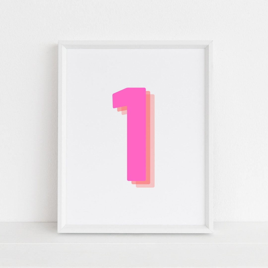 Retro 3d Number 1 Print, Monogram Number One Print, Pink and Orange ...