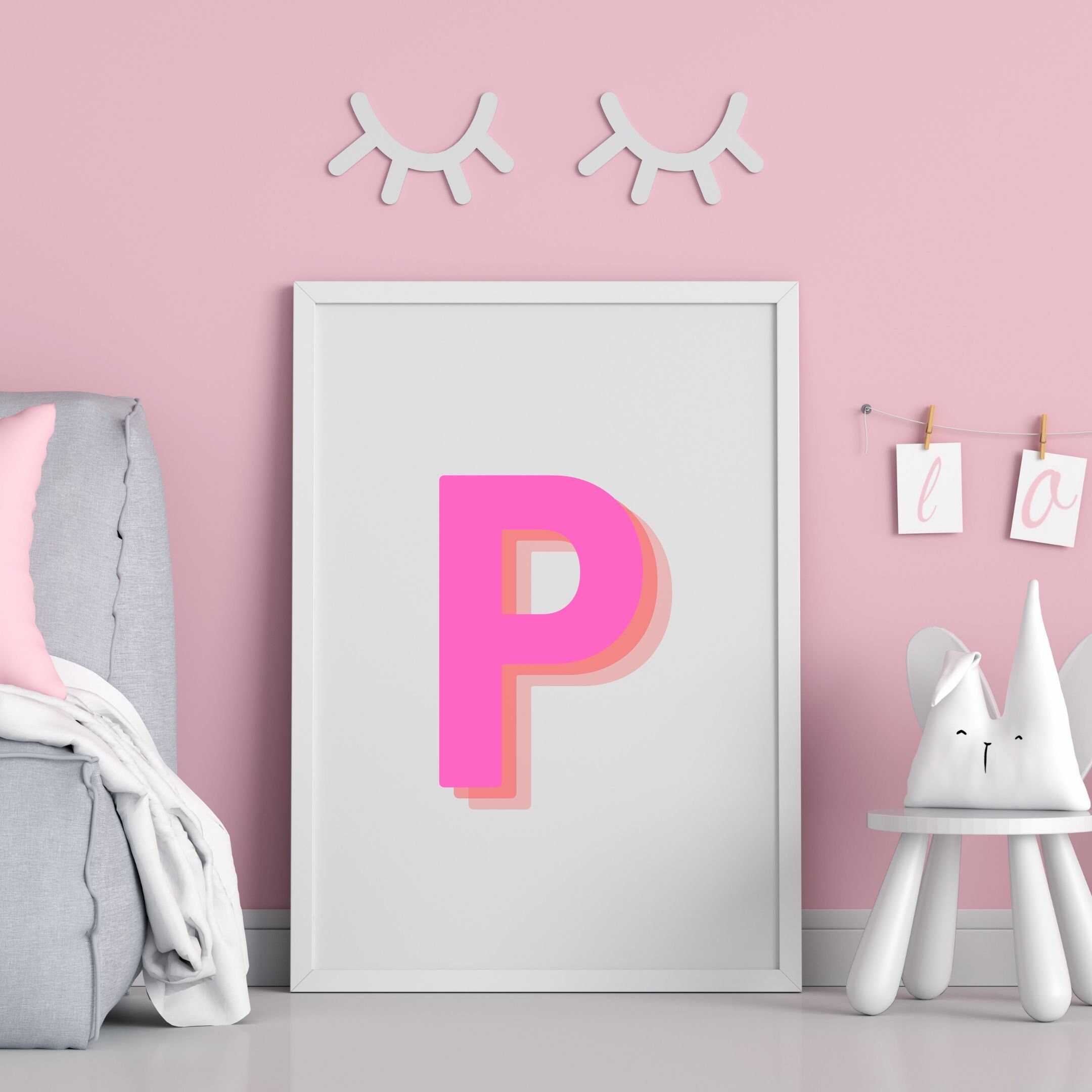Retro 3d Letter P Print, Monogram Letter Print, Pink and Orange Letter ...
