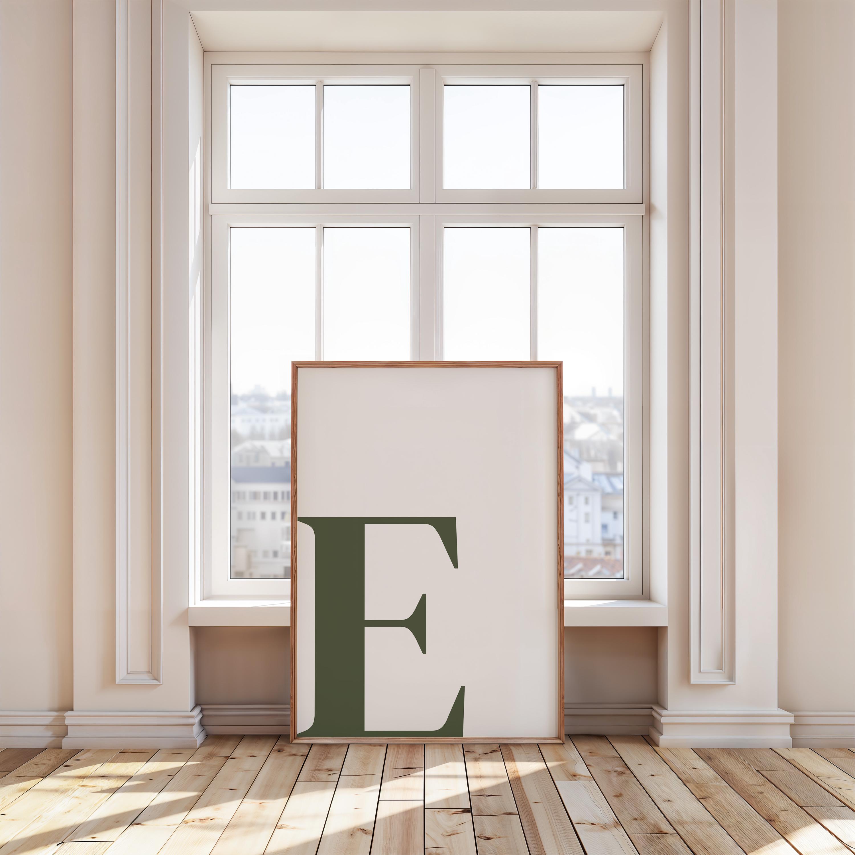 Letter E Poster, Green Wall Art Print, Alphabet E Letter Art Print ...