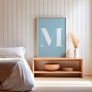 Retro Letter M Wall Art, Monogram Letter Art, Blue Wall Art Print ...