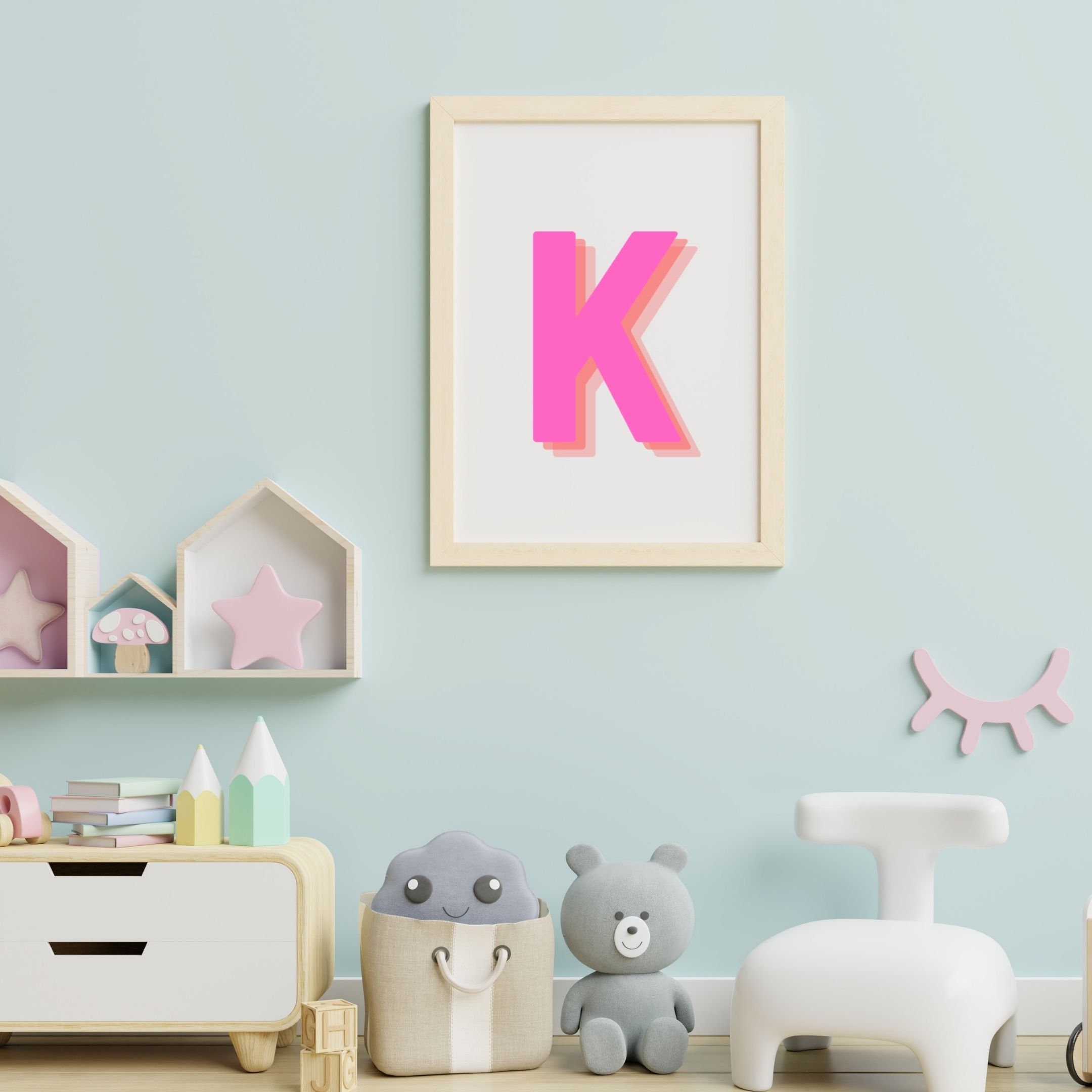 Retro 3d Letter K Print Monogram Letter Print Pink and - Etsy