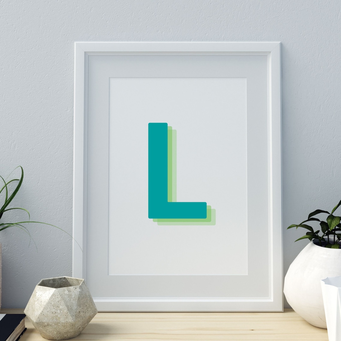 Retro 3d Letter L Print, Monogram Letter Print, Green and Lime Letter ...
