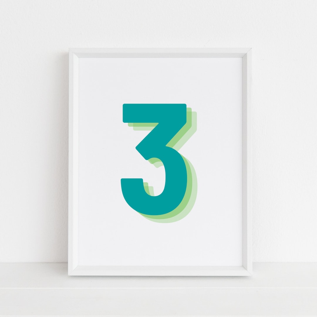 Retro 3d Green Number 3 Print, Monogram Number Three Print, Green Digit ...
