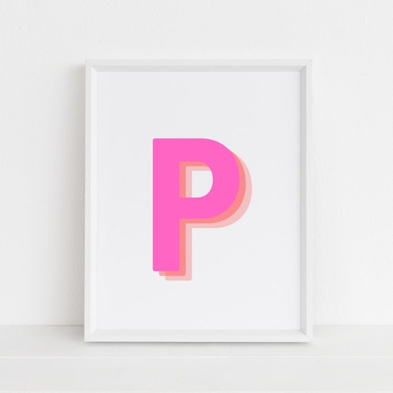 Retro 3d Letter P Print Monogram Letter Print Pink and | Etsy