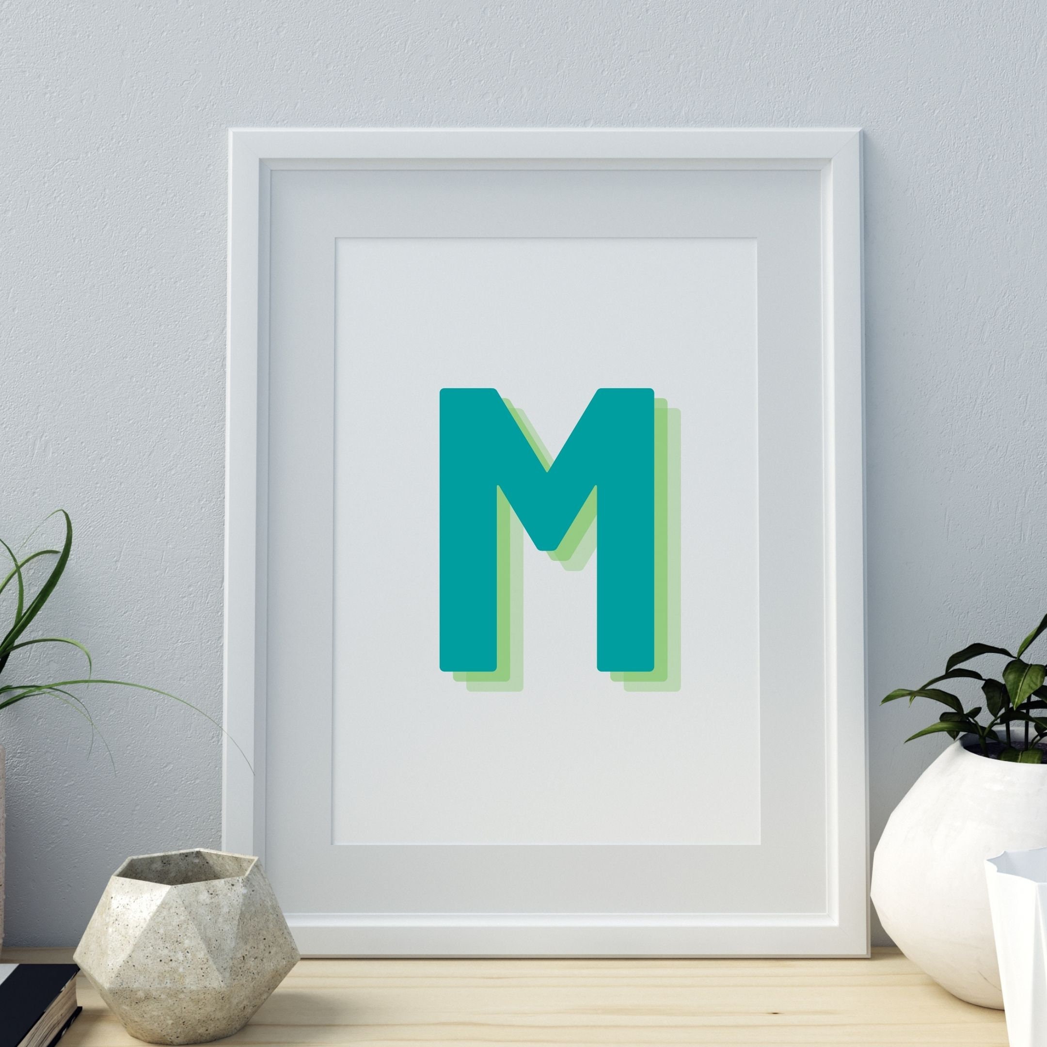 Retro 3d Letter M Print, Monogram Letter Print, Green and Lime Letter ...