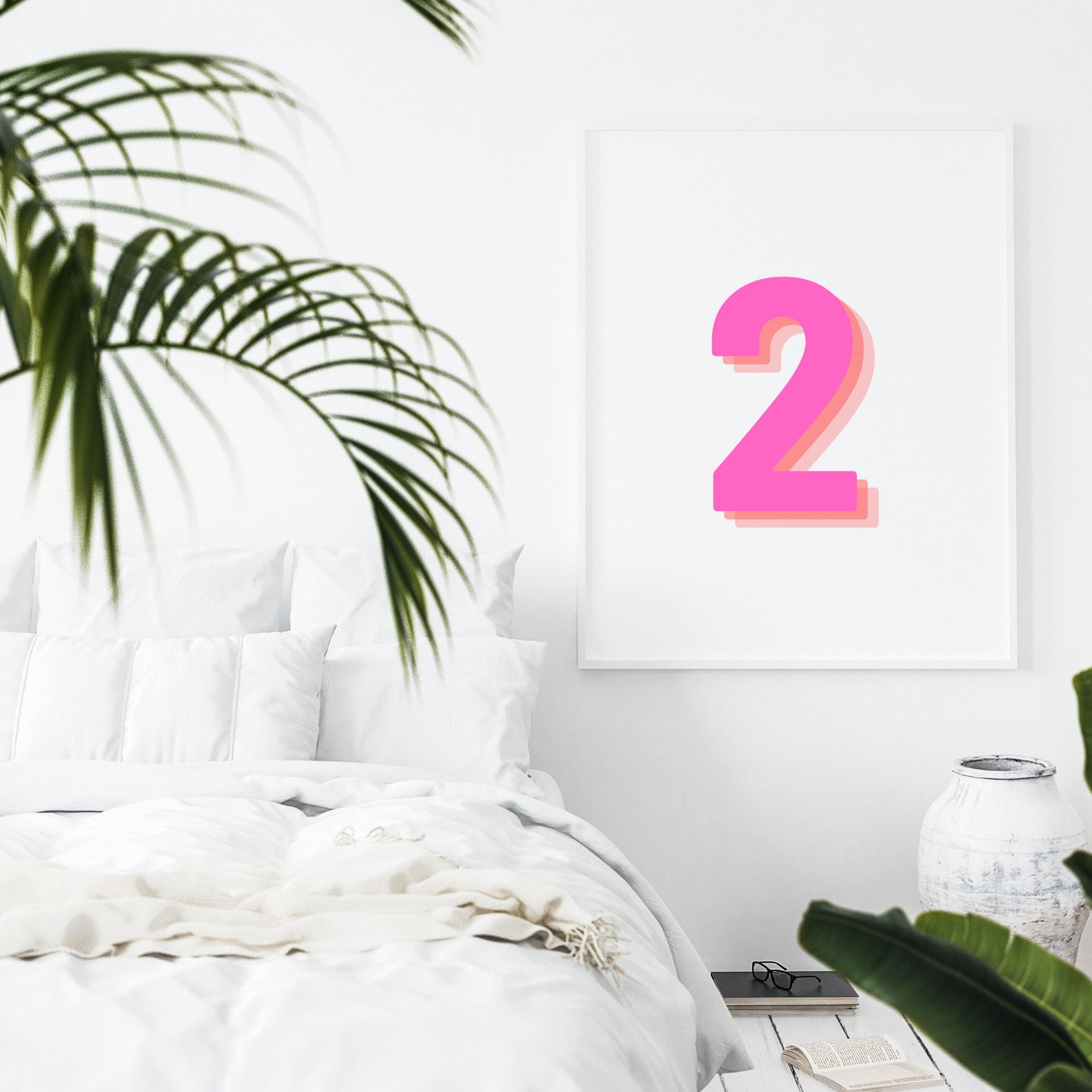 Retro 3d Number 2 Print, Monogram Number Two Print, Pink and Orange ...