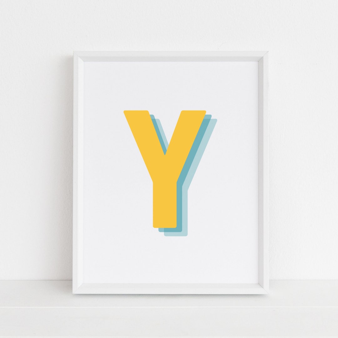 Retro 3d Y Letter Print, Monogram Letter Print, Alphabet Print, Baby ...