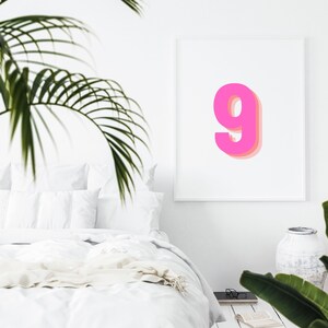 Retro 3d Number 9 Print, Monogram Number Nine Print, Pink and Orange ...