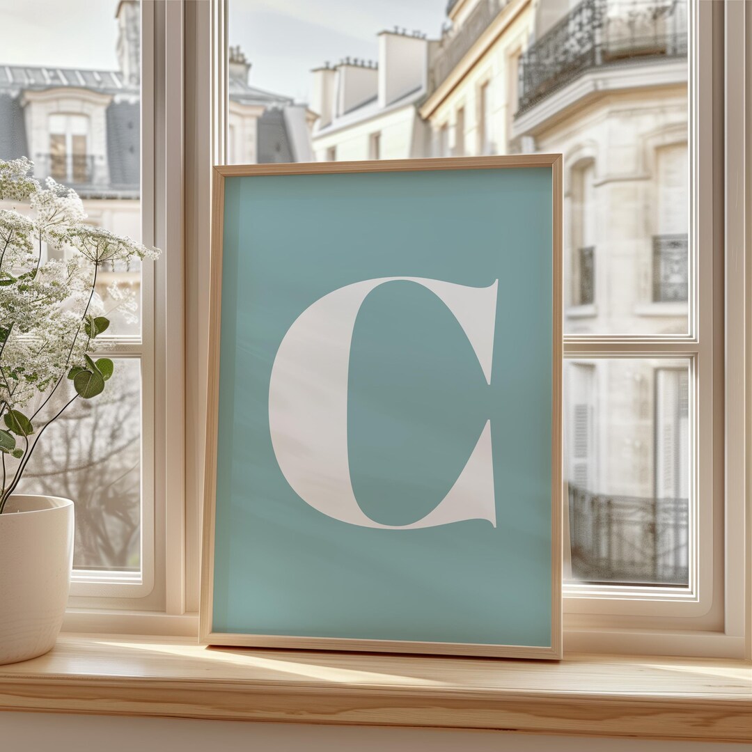 Retro Letter C Wall Art, Monogram Letter Art, Blue Wall Art Print ...