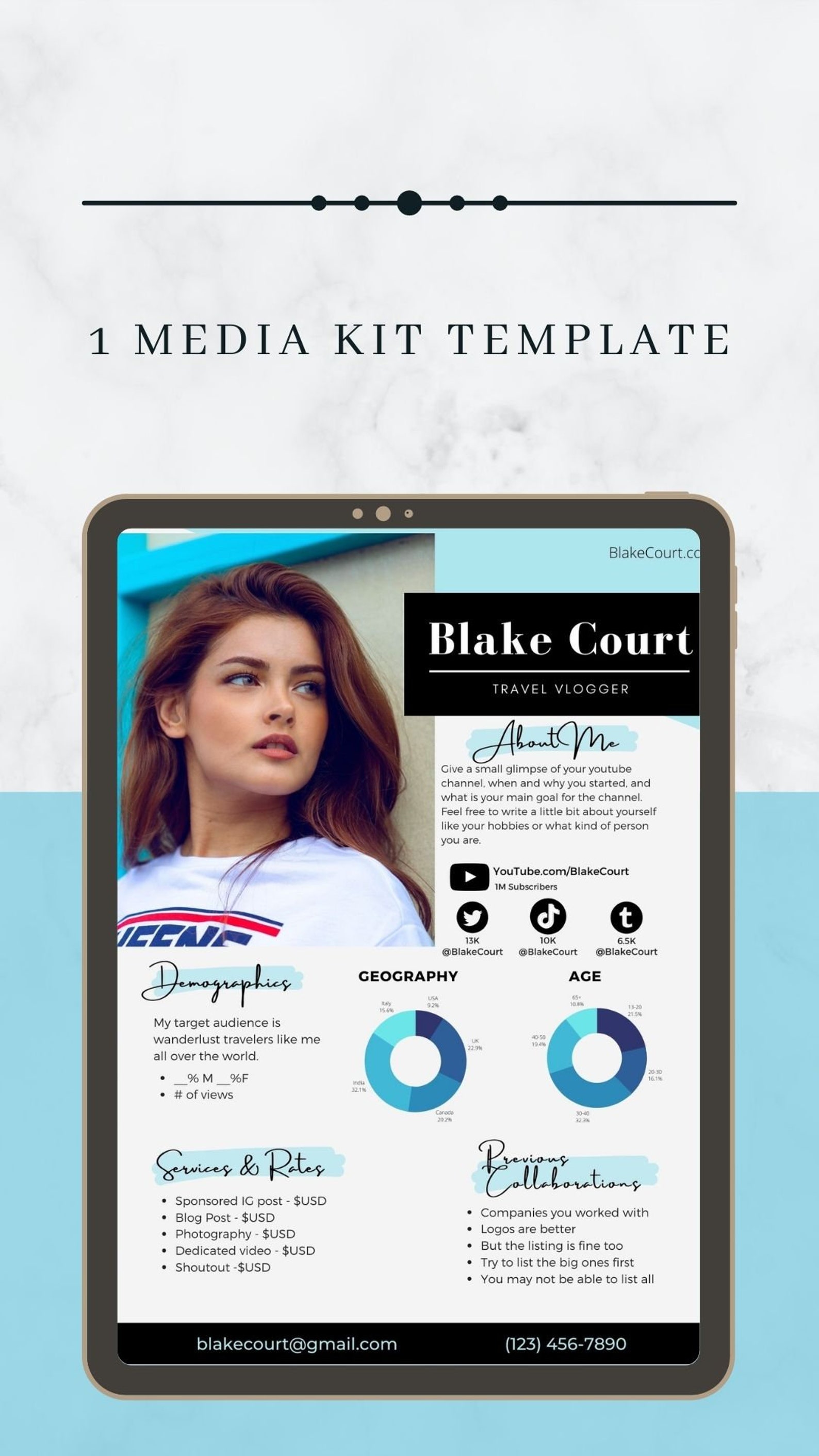 1-page Media Kit Template for Influencers INSTANT Download | Etsy