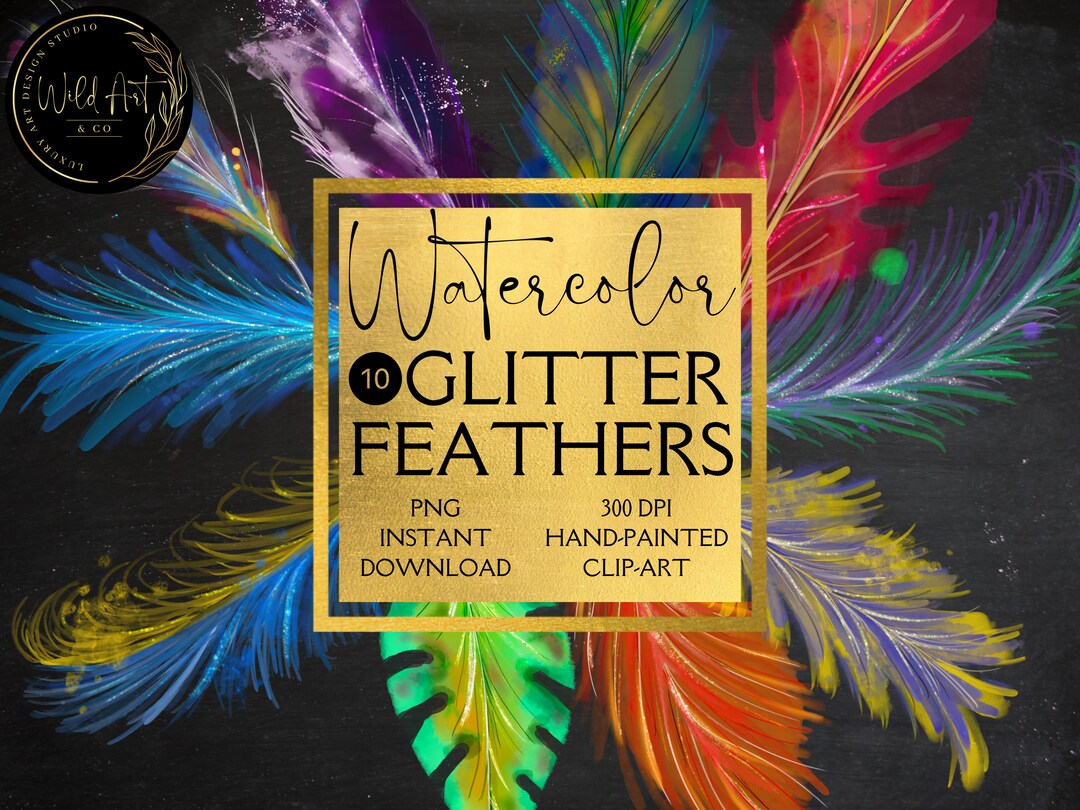 Glitter Feathers Clipart Watercolor Pack/hand-painted Glitter - Etsy