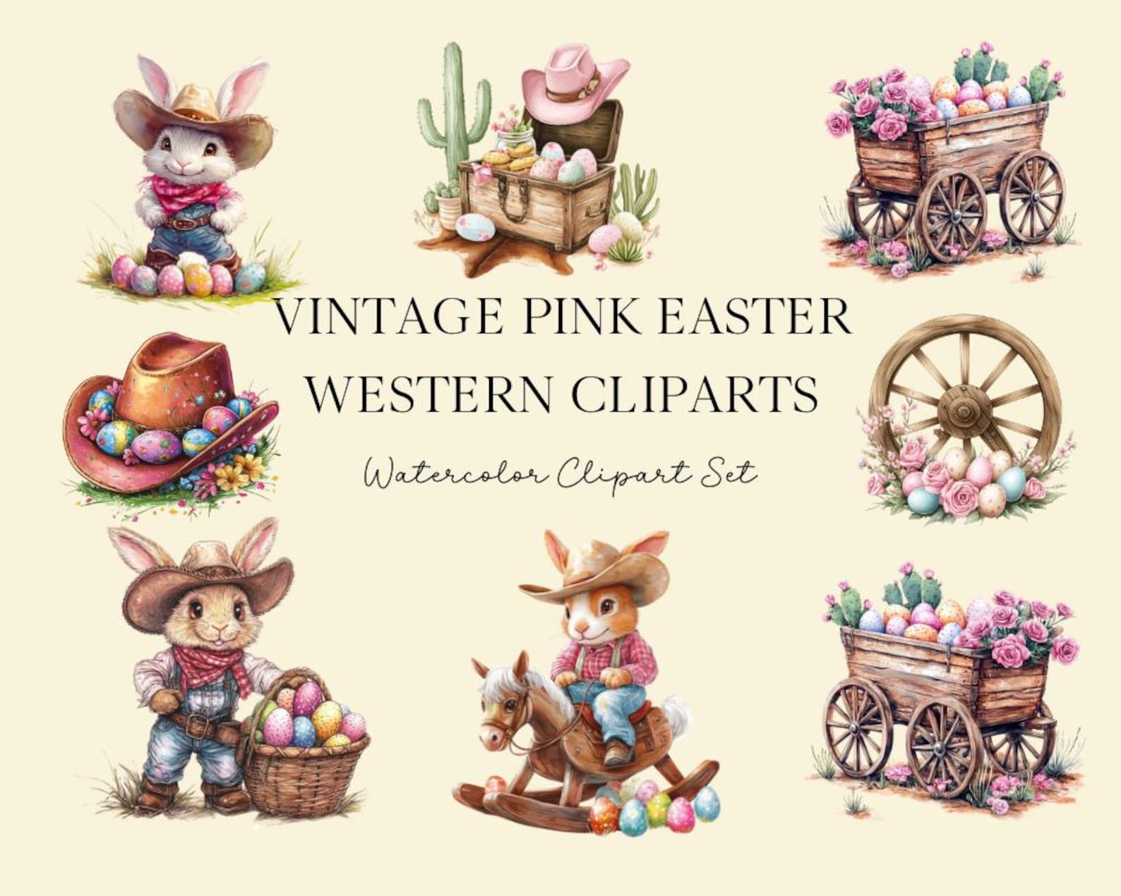 Vintage Pink Easter Western Cliparts, Western Easter T-shirt, Cowboy ...