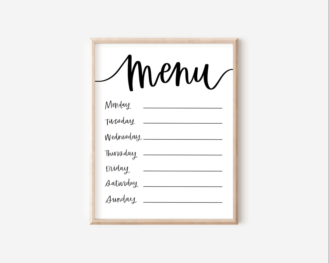 Menu Printable, Weekly Dinner Menu, Meal Planning Download, Hand ...