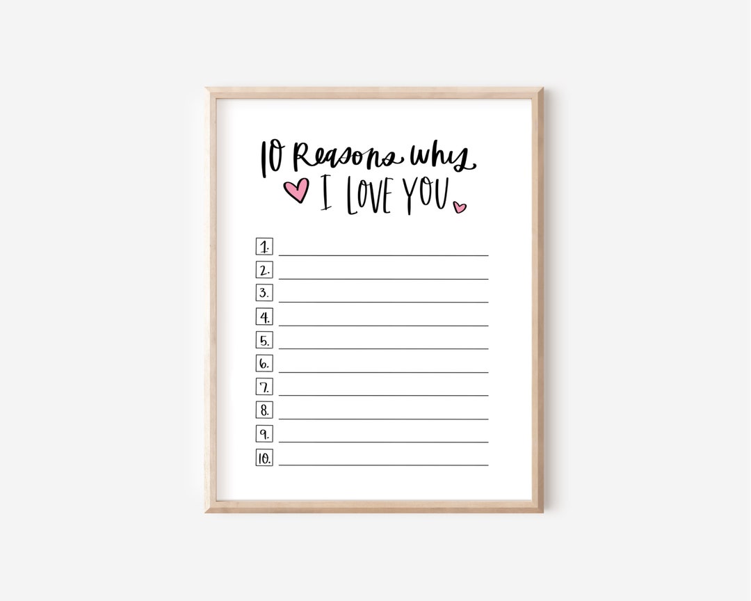 10 Reasons Why I Love You, Valentines Day Printable, Valentines Card ...