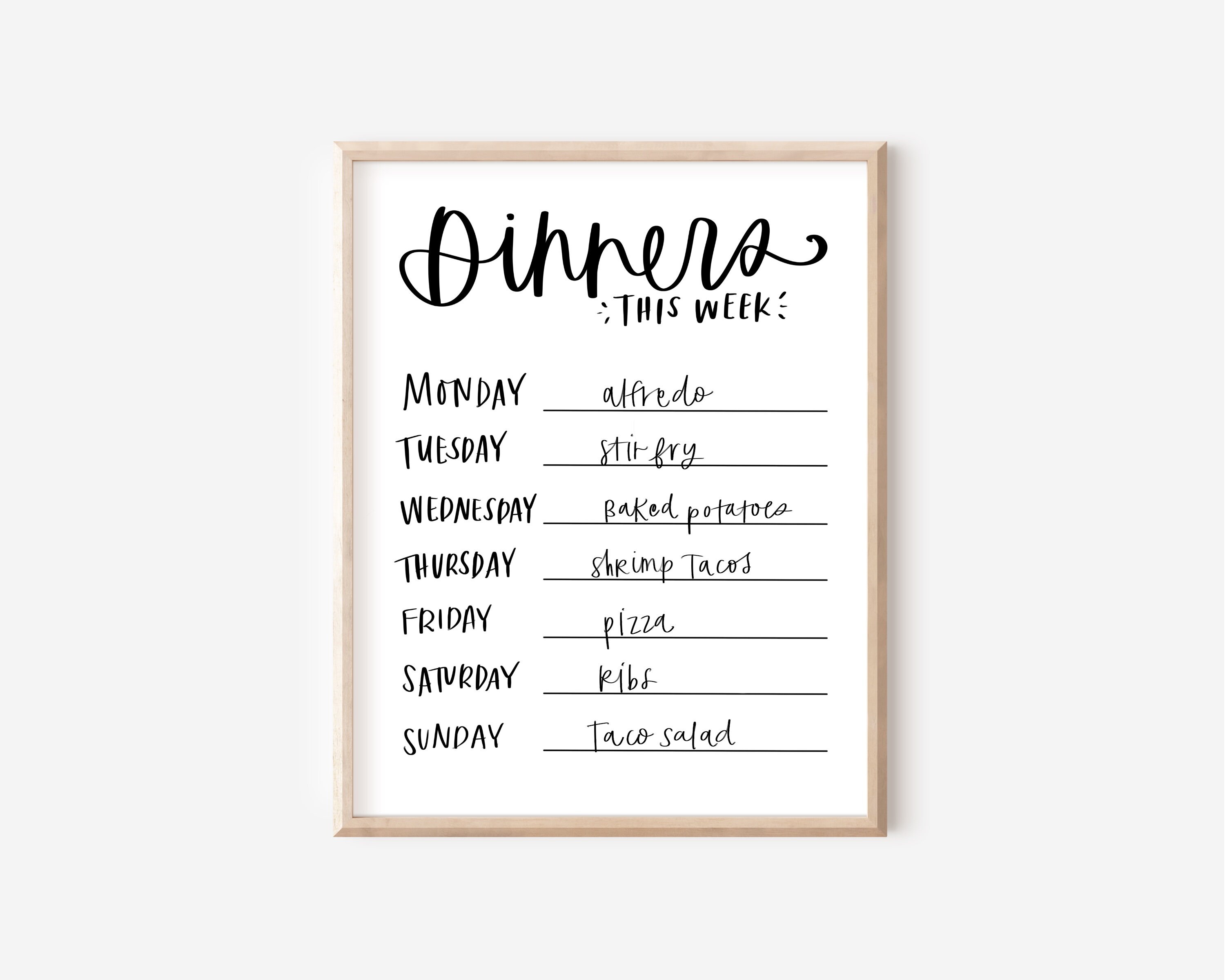 Digital Dinner Menu, Calligraphy Menu Printable, Weekly Dinner ...