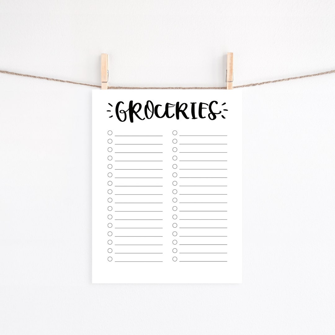 Handlettered Grocery List, Grocery List Printable, Minimal Grocery List ...