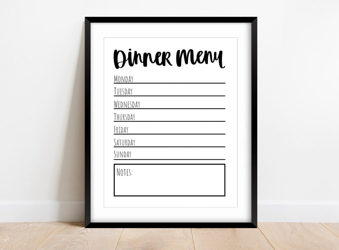 Dinner Menu, Dinner Menu Template, Weekly Meal Planner, Weekly Meal ...