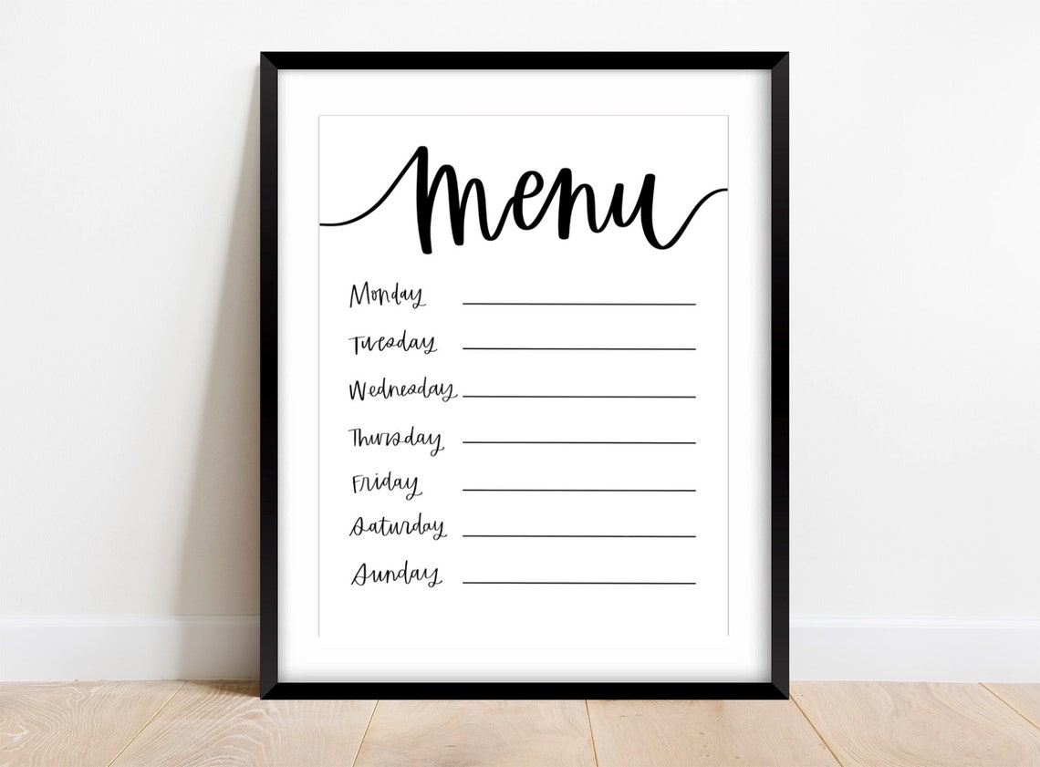 Menu Printable, Weekly Dinner Menu, Meal Planning Download, Hand ...
