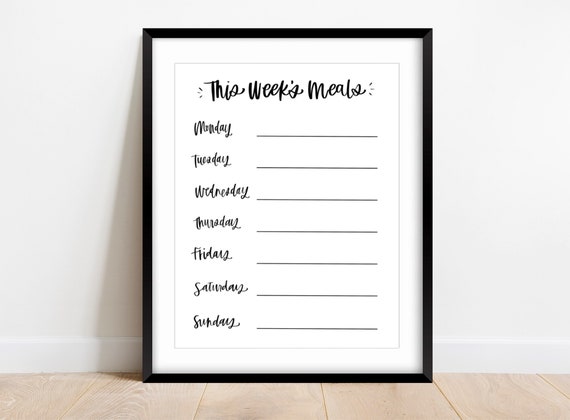 Weekly Meal Printable Menu Print Minimalistic Menu Print - Etsy