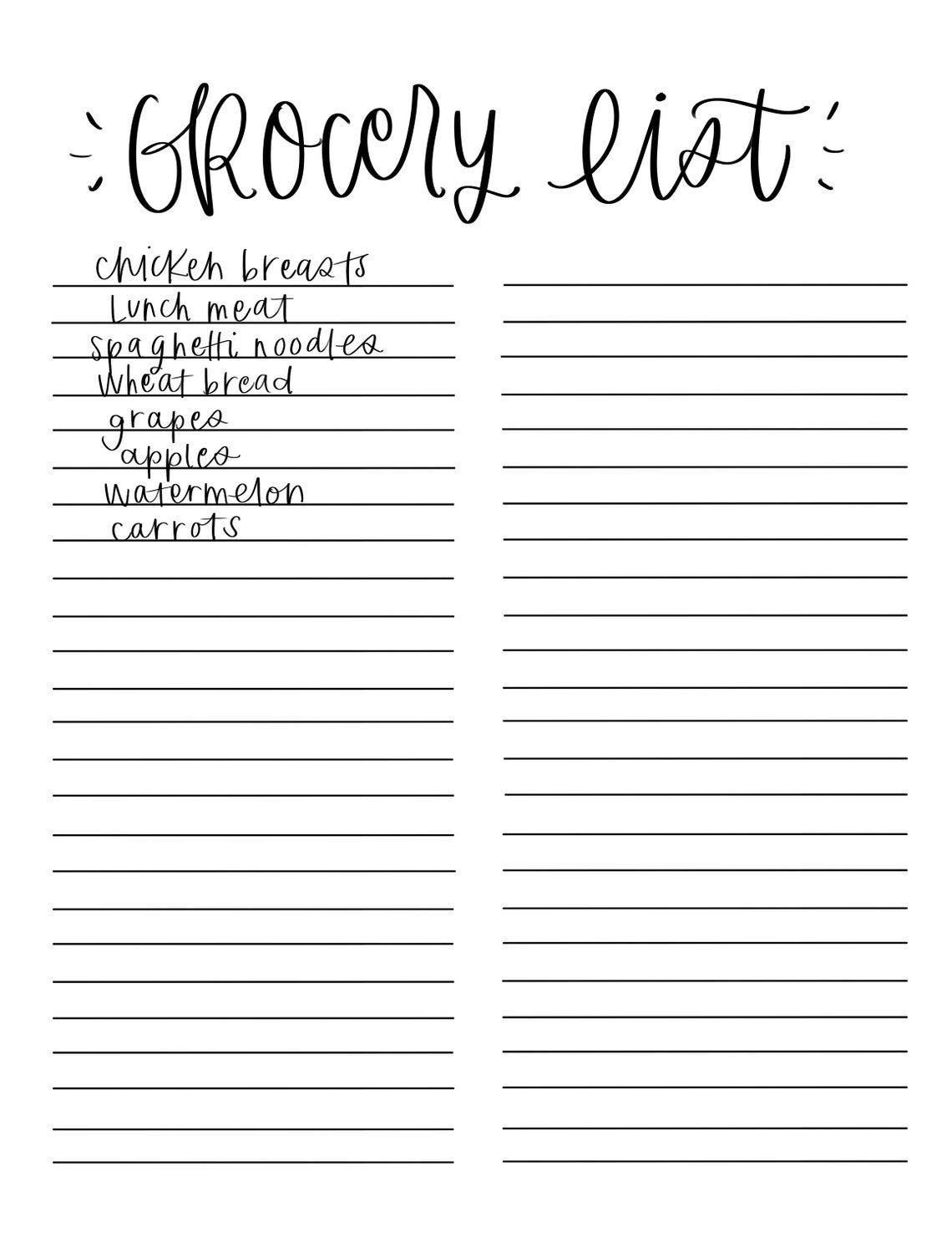 Grocery List Printable Grocery Checklist Printable Grocery - Etsy