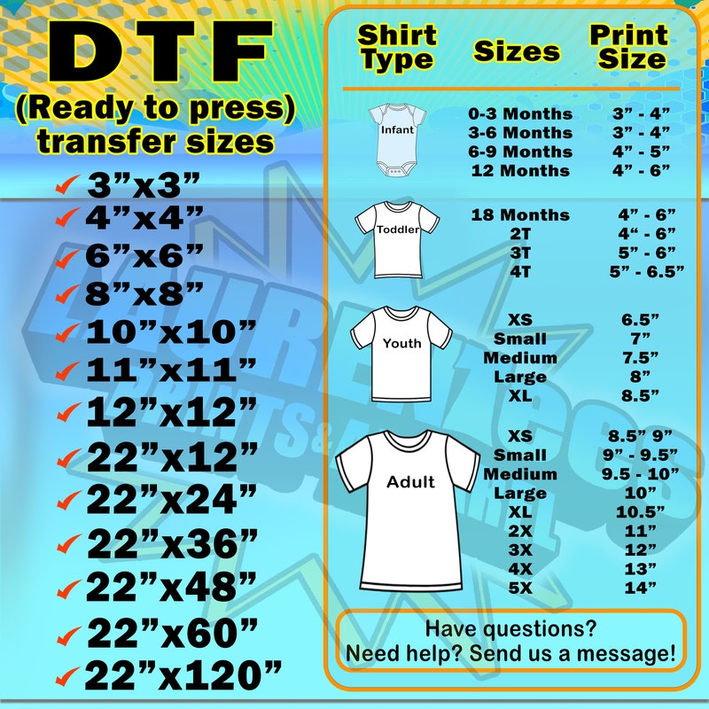 Dtf Size Chart - Etsy