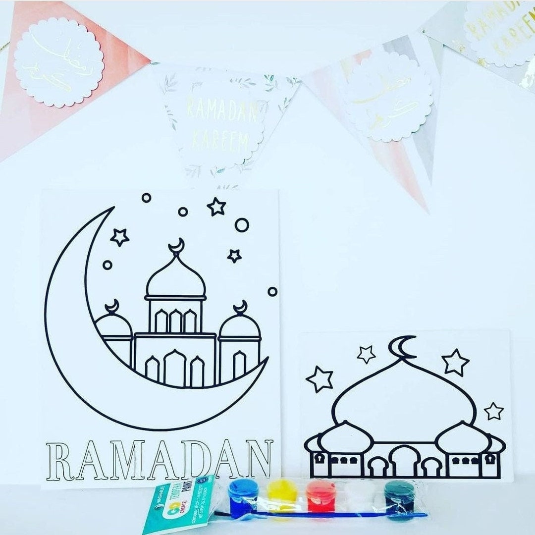 Ramadan Coloring Canvas, Mosque, Islamic Canvas Paint Kit, Painting ...