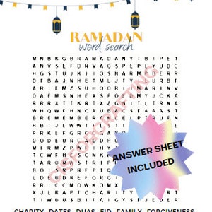 Ramadan Word Search, Printable, Word Search, Ramadan Game, Printable ...