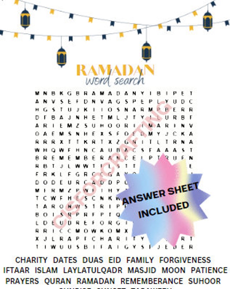 Ramadan Word Search, Printable, Word Search, Ramadan Game, Printable ...