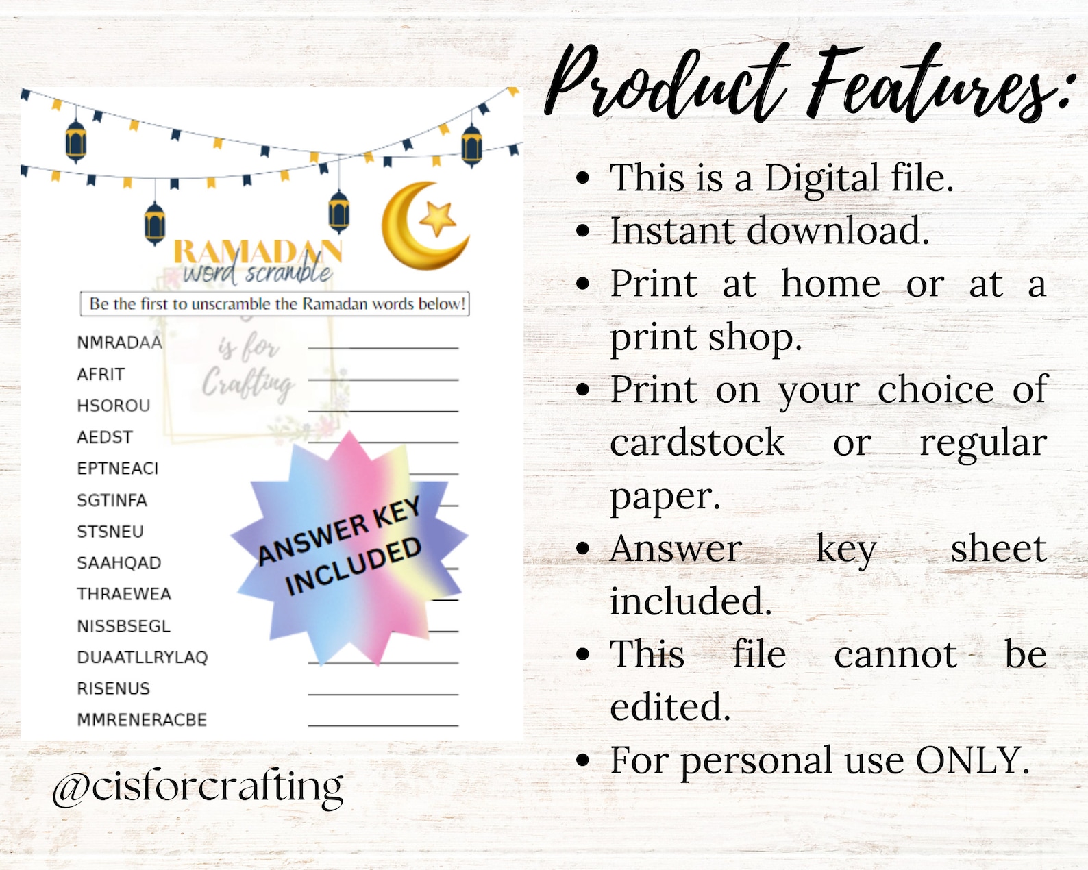 Ramadan Word Scramble Printable Worksheet, Word Scramble, Ramadan Game ...