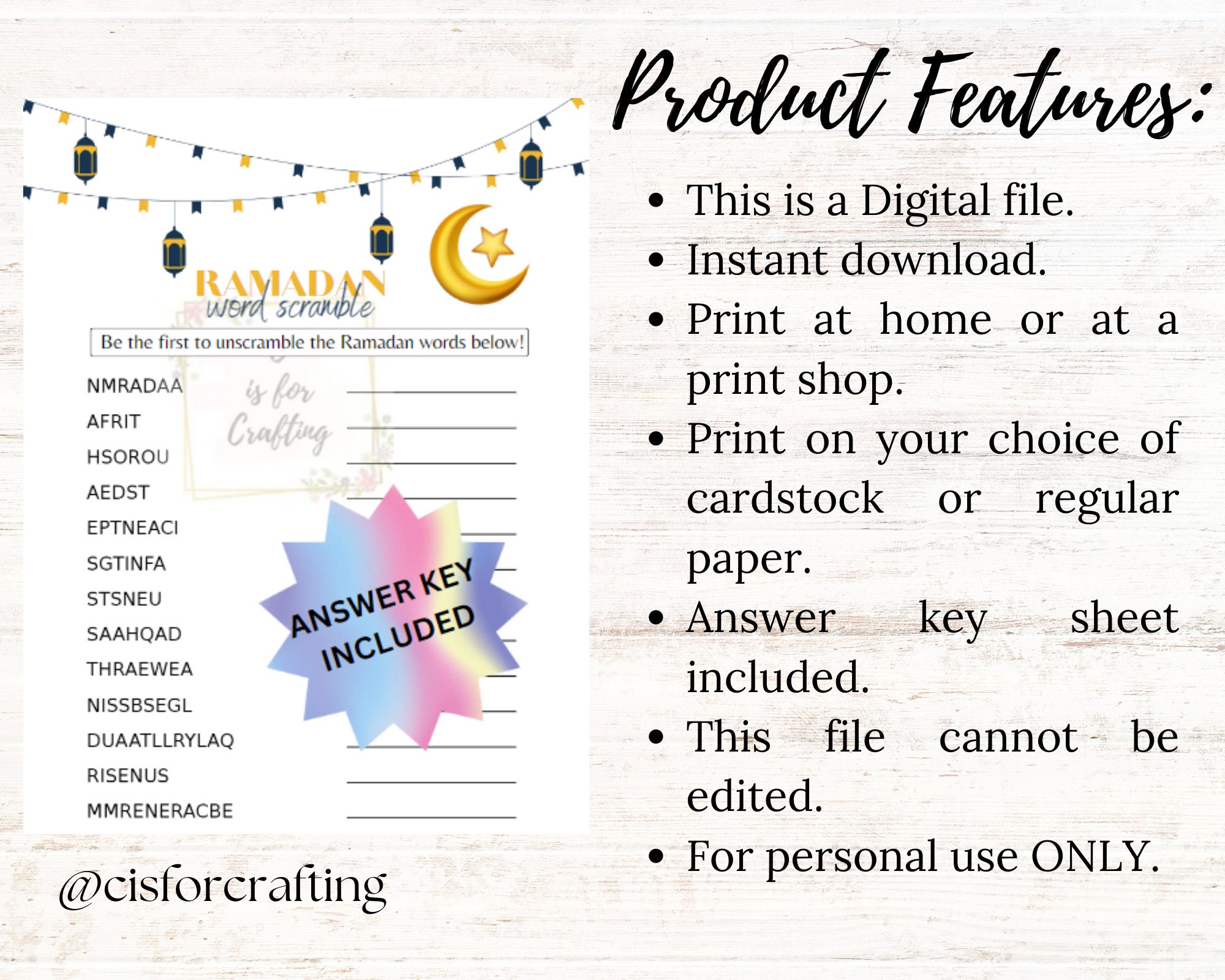 Ramadan Word Scramble Printable Worksheet, Word Scramble, Ramadan Game ...