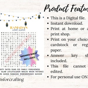 Ramadan Word Search, Printable, Word Search, Ramadan Game, Printable ...