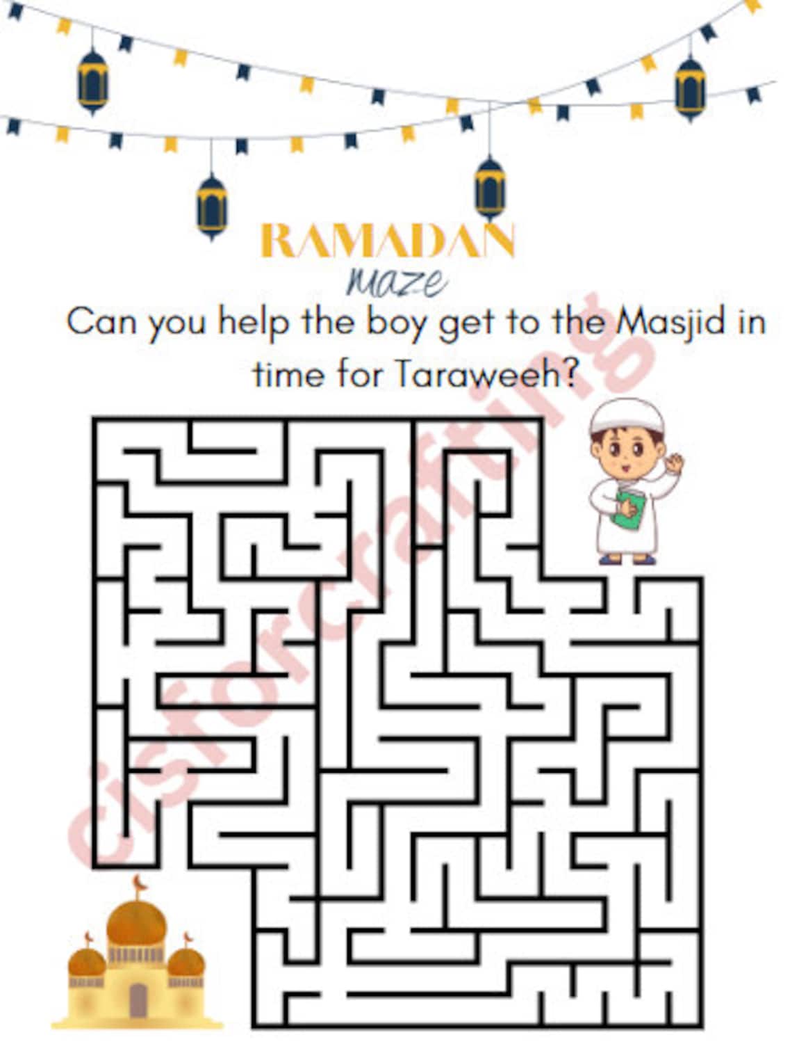Ramadan Masjid Maze, Masjid Maze, Ramadan Game, Printable Activity ...