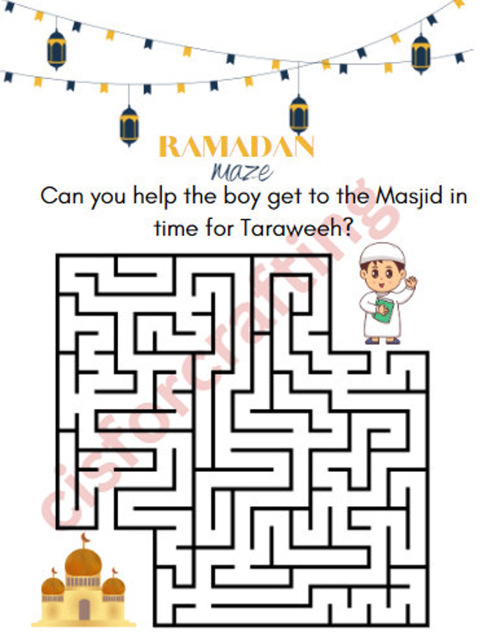 Ramadan Masjid Maze, Masjid Maze, Ramadan Game, Printable Activity ...