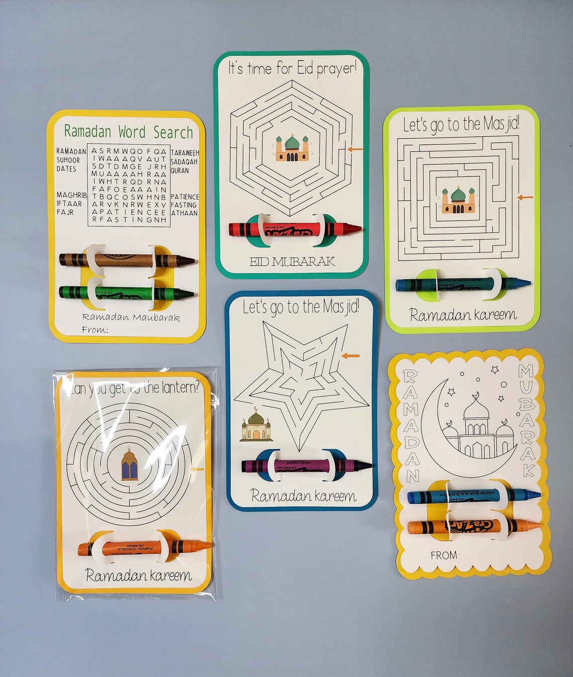 Ramadan Coloring Card Set With Crayons, Gifts for Kids/classmates ...