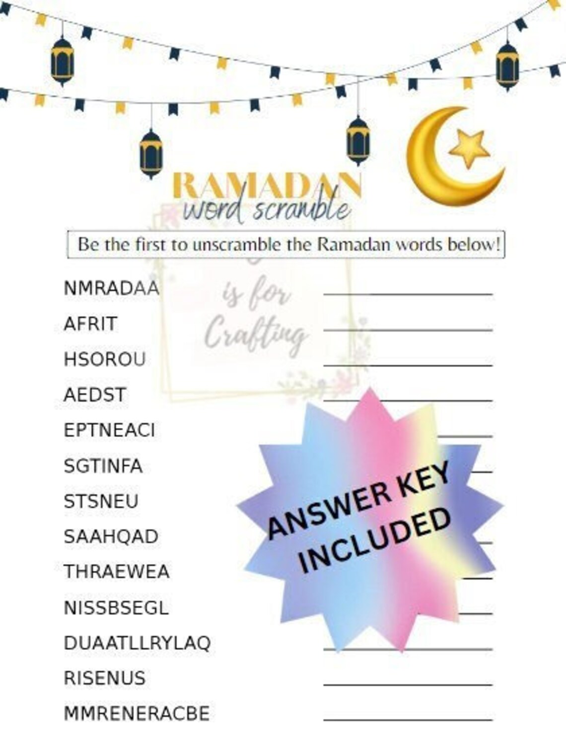 Ramadan Word Scramble Printable Worksheet, Word Scramble, Ramadan Game ...