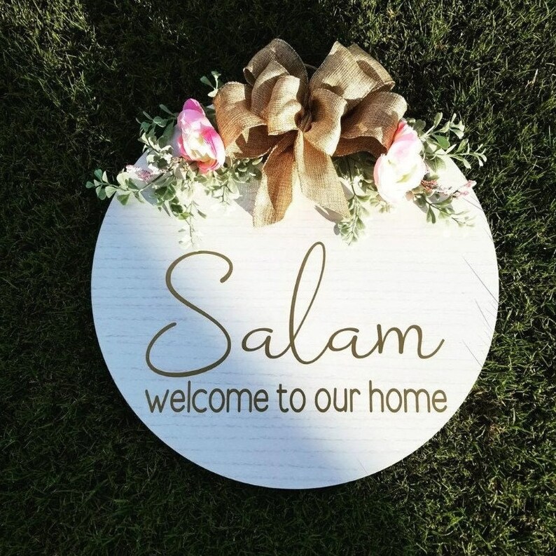 Bienvenido a nuestro hogar, letrero de puerta Salam, BIENVENIDO ...